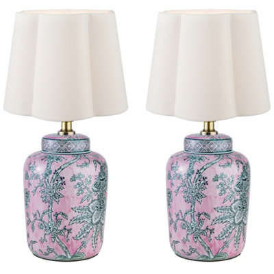 Set of 2 Courtfield Pink Floral Ceramic Room Décor Bedside Table Lamp ...