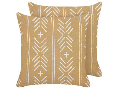 Set of 2 Cushions BANYAN Cotton 45 x 45 cm Geometric Block-Printing ...