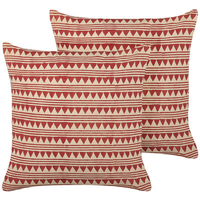 Set of 2 Cushions DEGLUPTA Cotton 45 x 45 cm Geometric Block-Printing ...