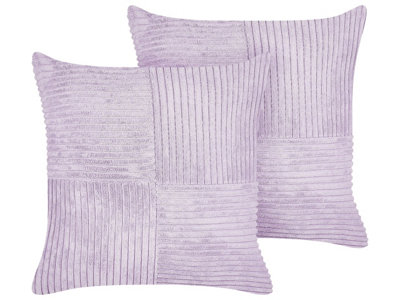 Set of 2 Cushions MILLET Corduroy 43 x 43 cm Solid Violet