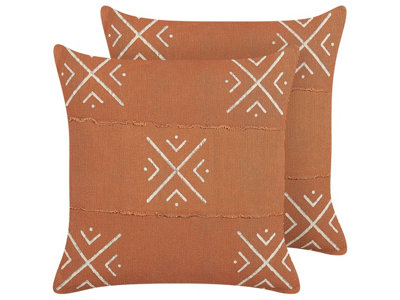 Set of 2 Cushions VITIS Cotton 45 x 45 cm Geometric Block-Printing Orange