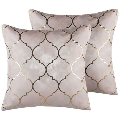 Set of 2 Decorative Cushions ALYSSUM 45 x 45 cm Pink Trellis Pattern