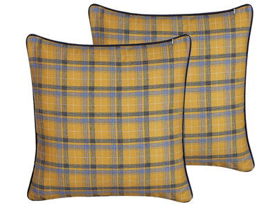 Set of 2 Decorative Cushions DICENTRA 45 x 45 cm Yellow Checked