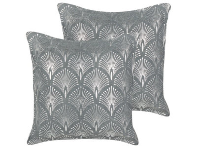 Set of 2 Decorative Cushions HOYA Cotton 45 x 45 cm Grey Geometric Pattern