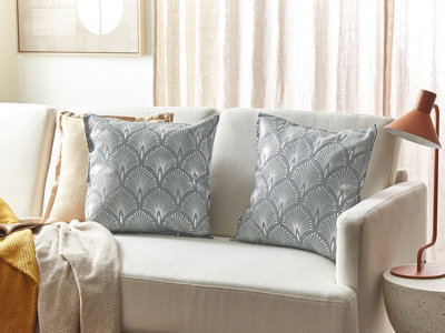 Set of 2 Decorative Cushions HOYA Cotton 45 x 45 cm Grey Geometric Pattern