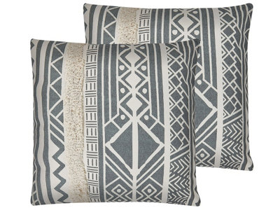 Set of 2 Decorative Cushions LAURUS 45 x 45 cm Grey Geometric Pattern