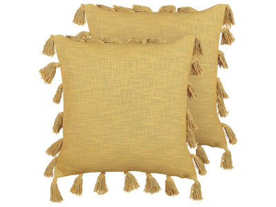 Set of 2 Decorative Cushions LYNCHIS Cotton 45 x 45 cm Yellow Solid