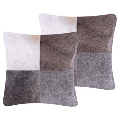 Set of 2 Decorative Cushions NELLAD Leather 45 x 45 cm Grey Patchwork