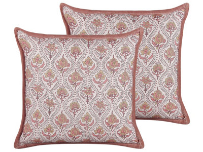 Set of 2 Decorative Cushions PICEA Velvet 45 x 45 cm Red Floral Pattern