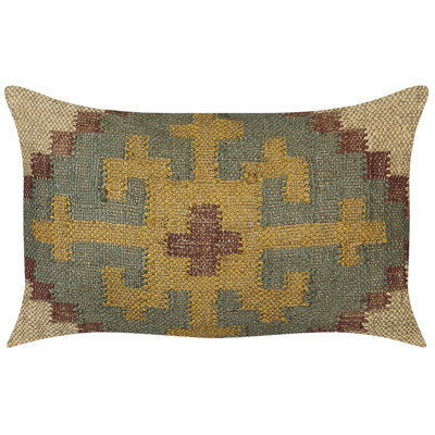 Set of 2 Decorative Cushions SARON Jute 30 x 50 cm Green Oriental Pattern