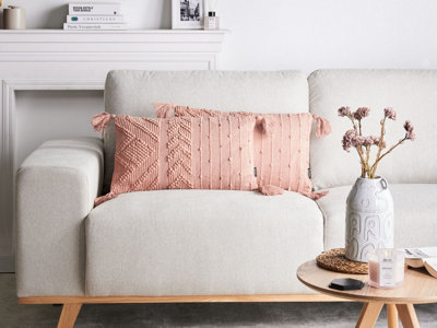 Set of 2 Decorative Cushions VALVARIA Cotton 30 x 50 cm Peach Pink ...