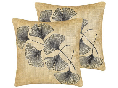 SET OF 2 DECORATIVE CUSHIONS WAKAD 45 X 45 CM BEIGE PLANT PATTERN