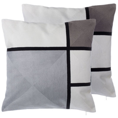 Set of 2 Decorative Cushions WEDELIA Cotton 45 x 45 cm Grey Geometric ...