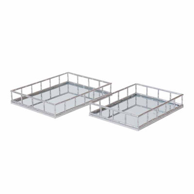 Set of 2 Detailed Rectangular Trays - Metal/Glass - L37 x W48 x H8 cm ...
