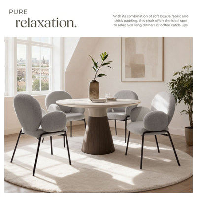 Set of 2 Dining Chair - Bouclé cover, plush padding, high backrest ...