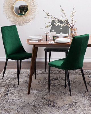 Set of 2 Dining Chairs CLAYTON Velvet Emerald Green