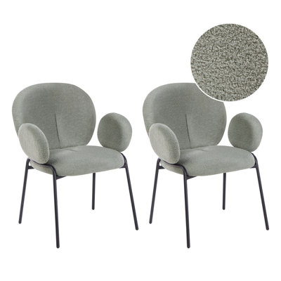 Set of 2 Dining Chairs ELY Boucle Light Green
