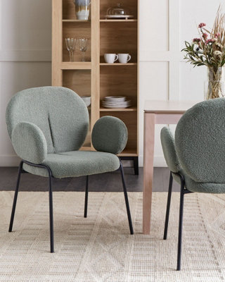 Set of 2 Dining Chairs ELY Boucle Light Green