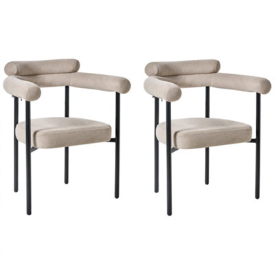 Set of 2 Dining Chairs LYNEY Fabric Beige