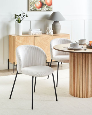 Set of 2 Dining Chairs MILES Corduroy Off-White