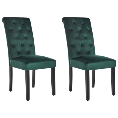 Set of 2 Dining Chairs VELVA Velvet Dark Green
