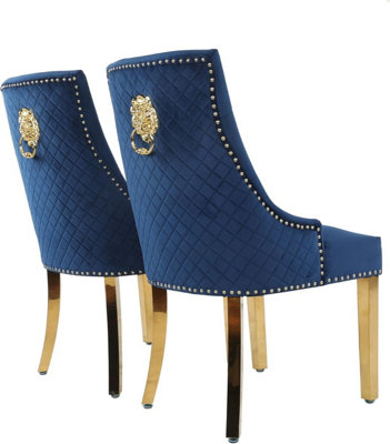 Set Of 2 Dining Chairs With Gold Metal Legs, Velvet Upholstered Armless ...