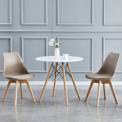 Set of 2 Dining Chairs with Solid Wooden Legs and Seat Cushion Pad ...