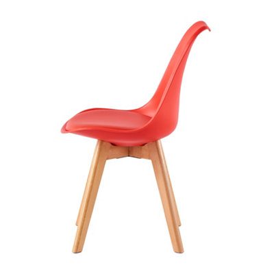 Set of 2 Dining Chairs with Solid Wooden Legs and Seat Cushion Pad Red ...