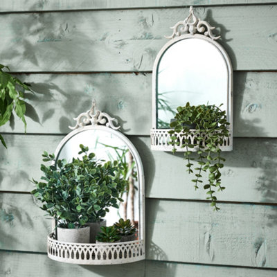 Set of 2 Distressed Effect Vintage Style White Indoor Outdoor Wall ...