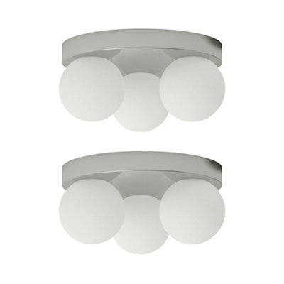 Set of 2 Edit - Chrome Bathroom Ceiling Light with Opal Glass Shades