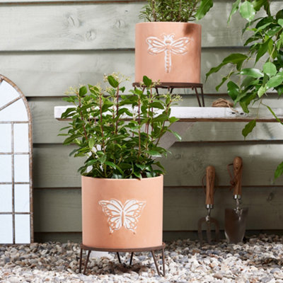 Set of 2 Embossed Butterfly Dragonfly Round Indoor Outdoor Garden ...