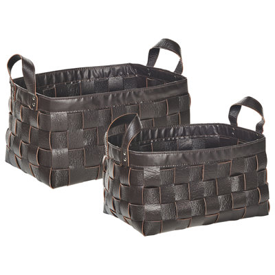 Set of 2 Faux Leather Baskets Dark Brown SIPPAR