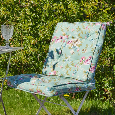 Set of 2 Floral Green Summer Outdoor Garden Chair Seat Pad Box Cushions