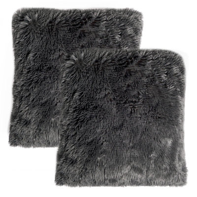 Set of 2 Fluffy Shaggy Square Cushion Covers