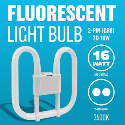 Set Of 2 Fluorescent Light Bulb 2 Pin Energy Saving 16w Slim Compact ...