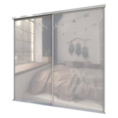 Set of 2 Full Length Mirror Sliding Wardrobe Door Kit in Silver Frame ...