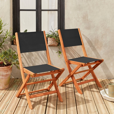 Set of 2 garden chairs in wood oiled FSC eucalyptus and textilene ...