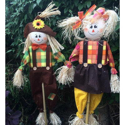 Set of 2 Giant 4ft Scarecrows - Colourful Outdoor Garden Bird ...