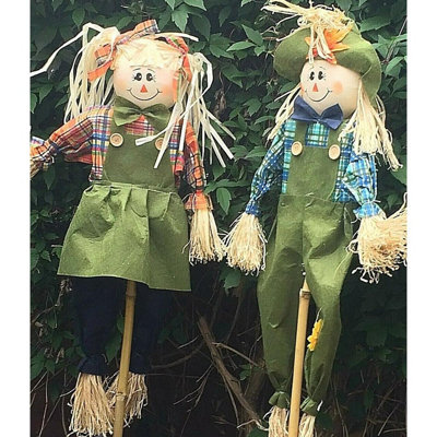 Set of 2 Giant 4ft Scarecrows - Colourful Outdoor Garden Bird ...
