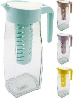 Set Of 2 Glass Jug & Infuser Juice Kitchen Mixer Lid Portable Infusion ...