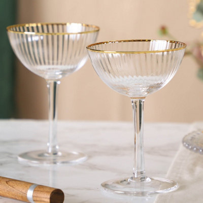 Set of 2 Gold Rimmed Christmas Drinking Champagne Saucer Glasses | DIY ...