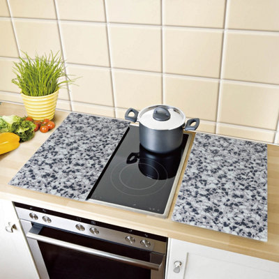 Set of 2 Granite Effect Glass Hob Covers - Use as a Worktop Protector, Cutting/Serving Surface ...