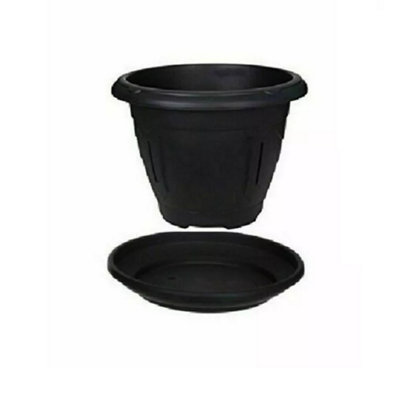 Set of 2 Green 58 CM Round Pot & Saucer Garden Plastic Venetian Pot ...