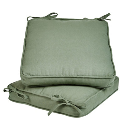 Set of 2 Green Summer Outdoor Garden Chair Seat Pad Cushions