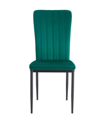Set of 2 Green Velvet Effect Dining Chairs Plush Padded Upholstered ...