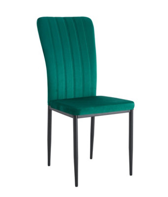 Set of 2 Green Velvet Effect Dining Chairs Plush Padded Upholstered ...
