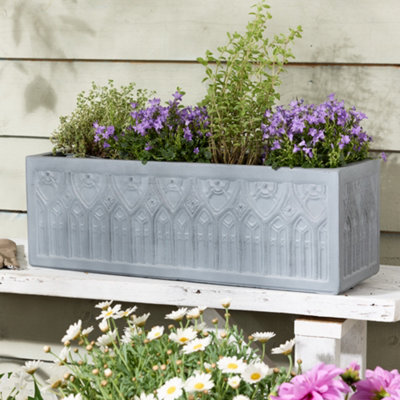 Set of 2 Grey Gothic Arch Fibreclay Summer Outdoor Garden Planters ...