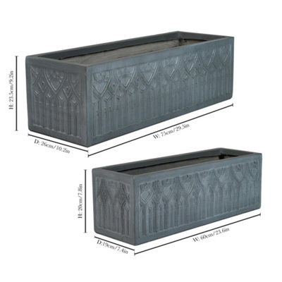 Set of 2 Grey Gothic Arch Fibreclay Summer Outdoor Garden Planters ...