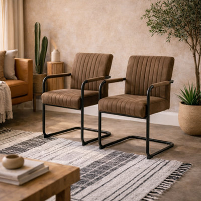 Set of 2 Helsinki Light Brown Upholstered Dining Chairs with Ribbed Back