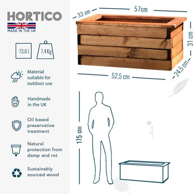 Set of 2 HORTICO Scandinavian Red Wood Large Trough Planter for Garden ...